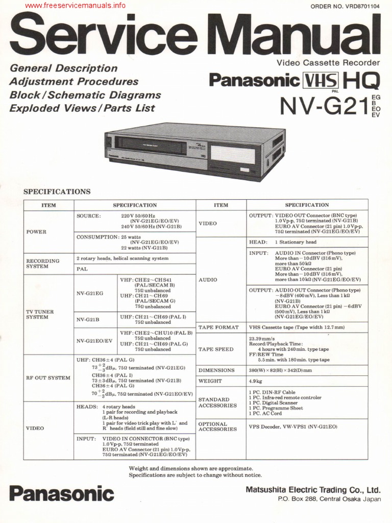 Panasonic nv-g21 VCR PDF | PDF