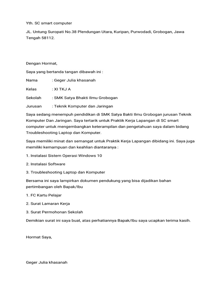 Template - Surat Lamaran Kerja | PDF