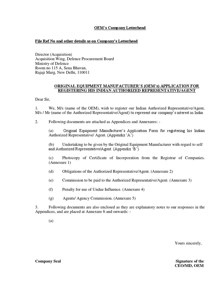 OEM Authorisation Format | PDF | Legal Liability | Procurement