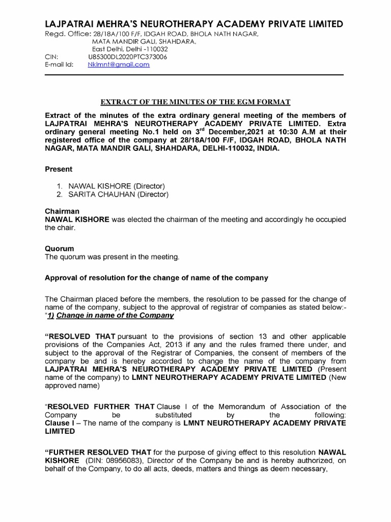 Extract of The Minutes of The Egm | PDF