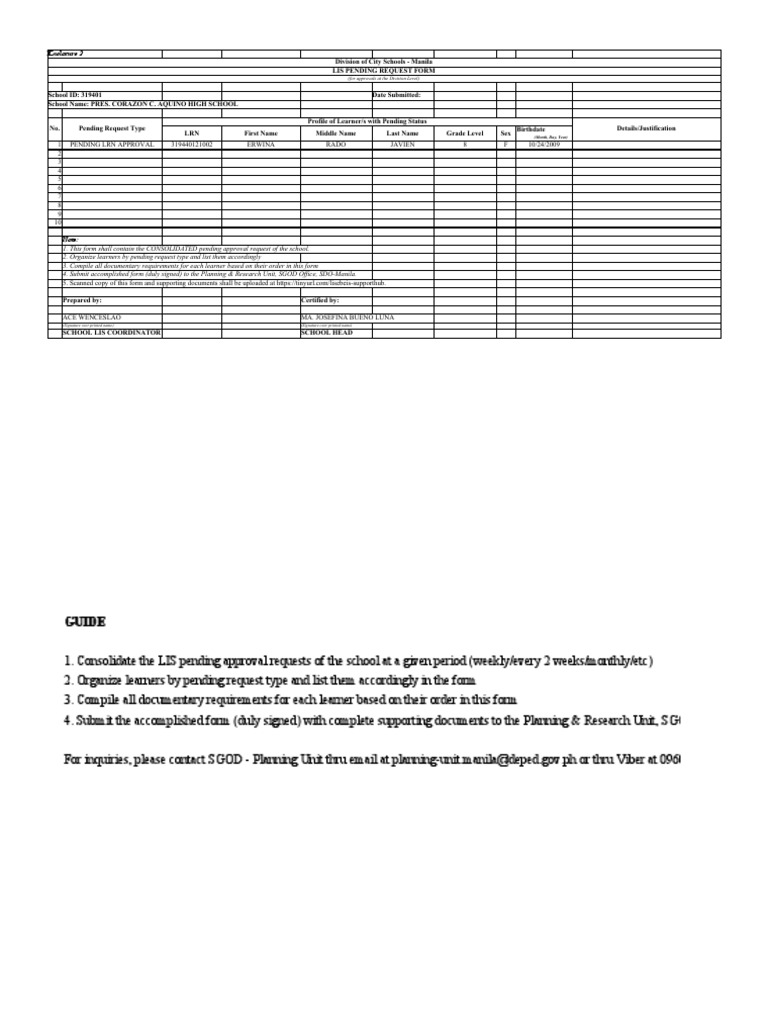 LIS Pending Approval Request Form | PDF