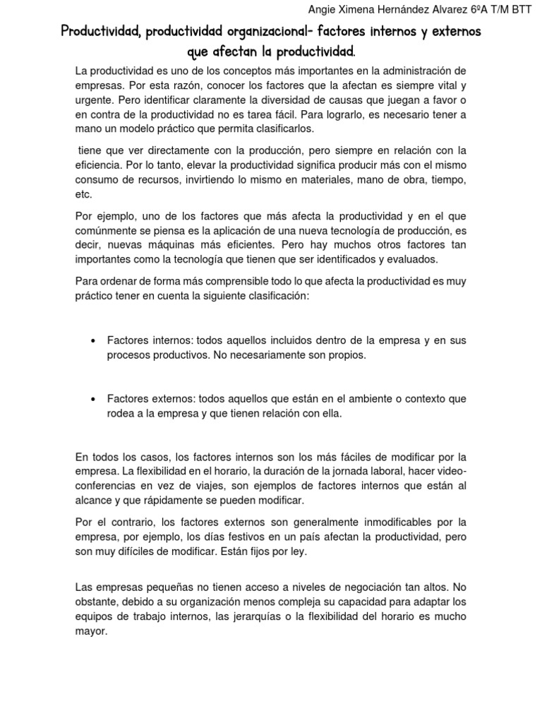 A1U3 - Productividad, Productividad Organizacional y Factores Internos y Externos Que Afectan La ...
