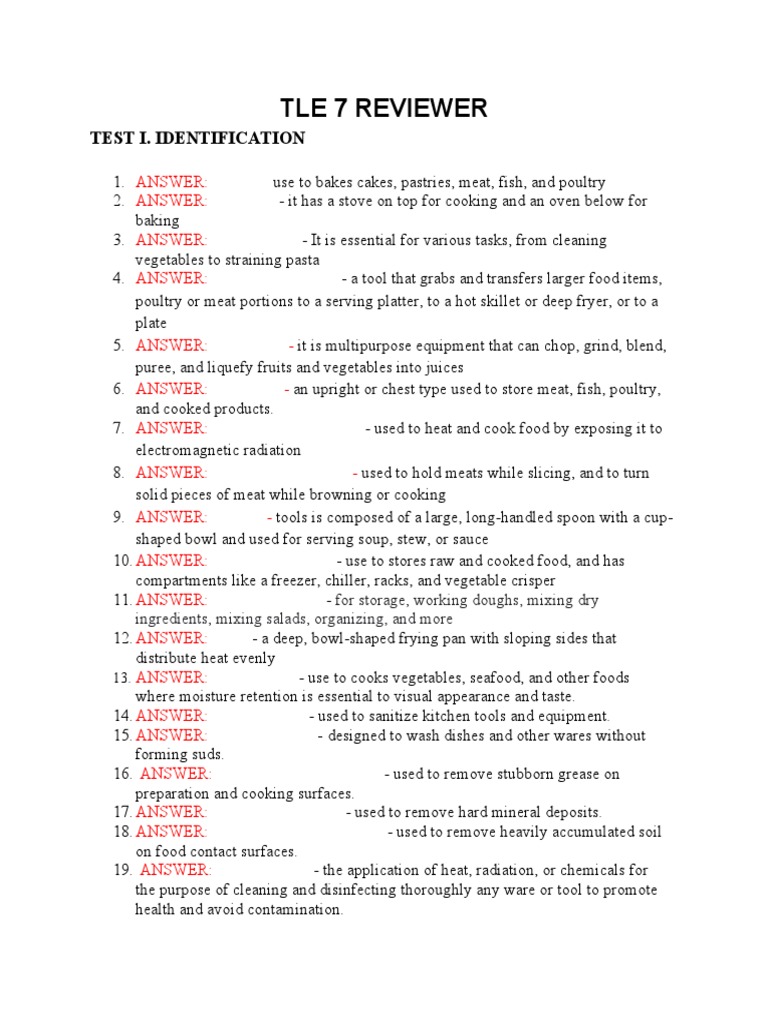 Reviewer Tle 7 | PDF | Cooking | Home