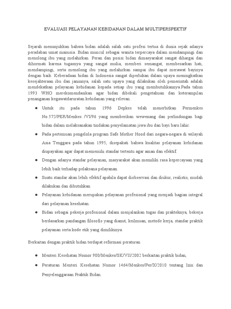 Evaluasi Pelayanan Kebidanan Dalam Multiperspektif | PDF