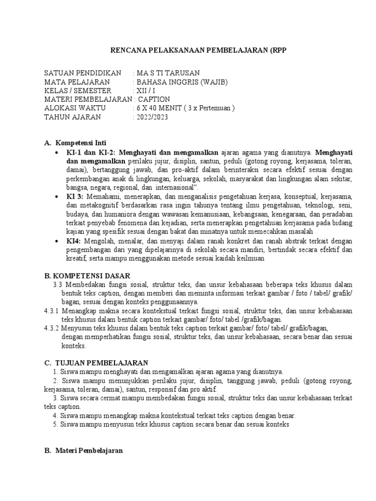 RPP Teks Caption | PDF