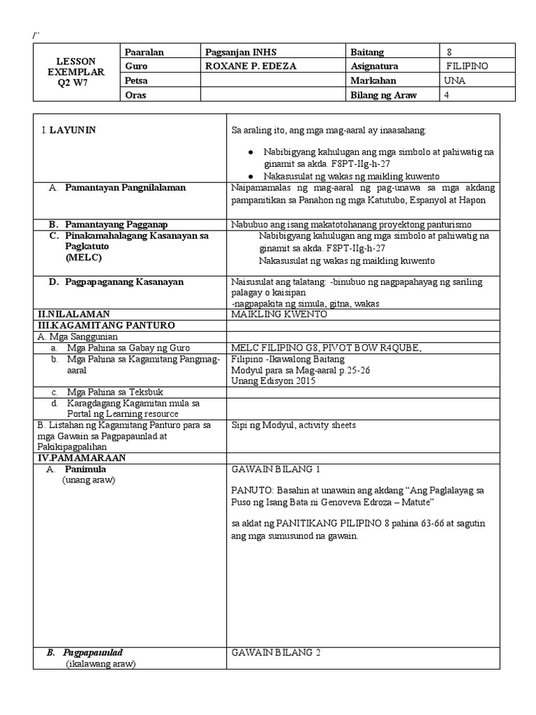 Filipino 8 Activity Sheets Quarter 3 | PDF