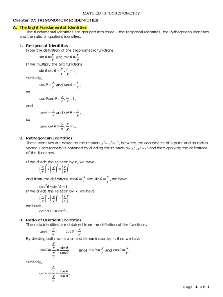 Trigonometry Chapter 4 | PDF | Trigonometric Functions | Trigonometry