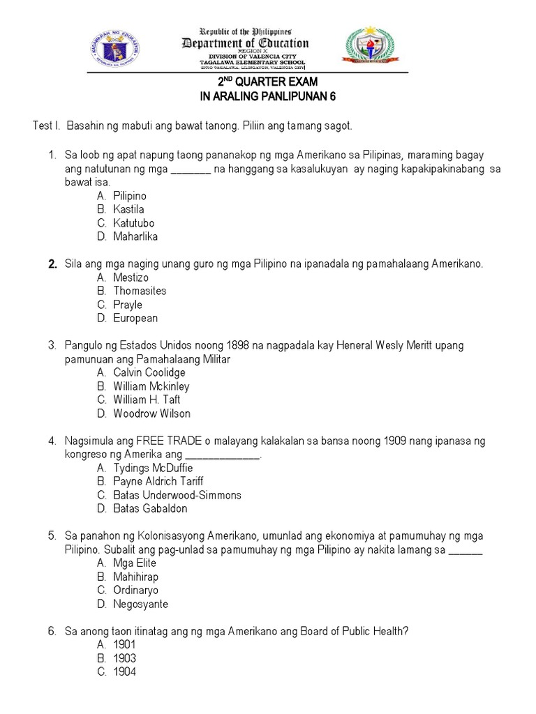 2ND Quarter Exam in Araling Panlipunan | PDF