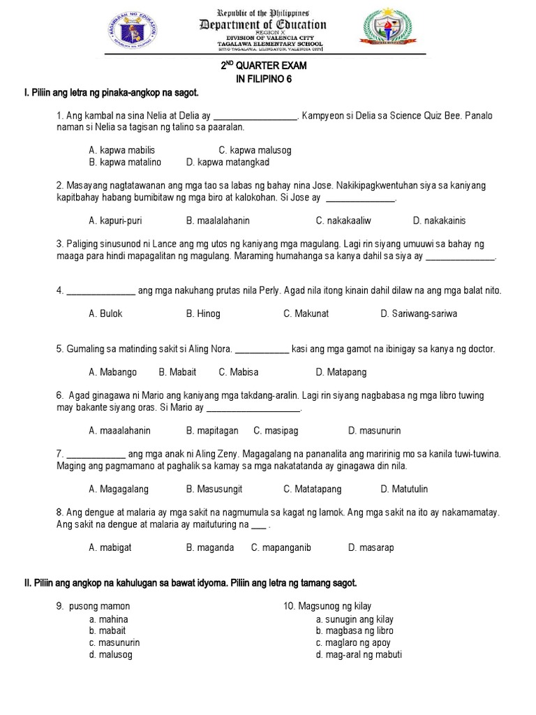 2ND Quarter Exam in Filipino 6 | PDF