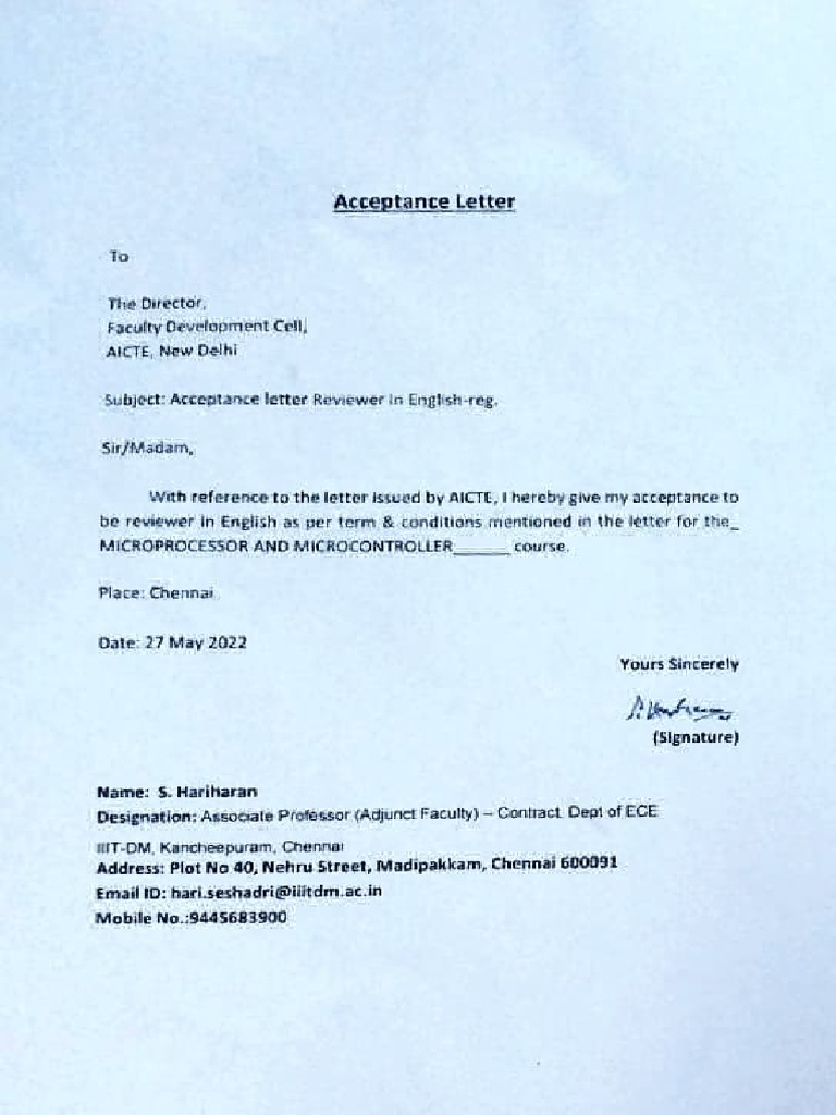Acceptance Letter For Reviewers Signed | PDF | Art | Technology ...