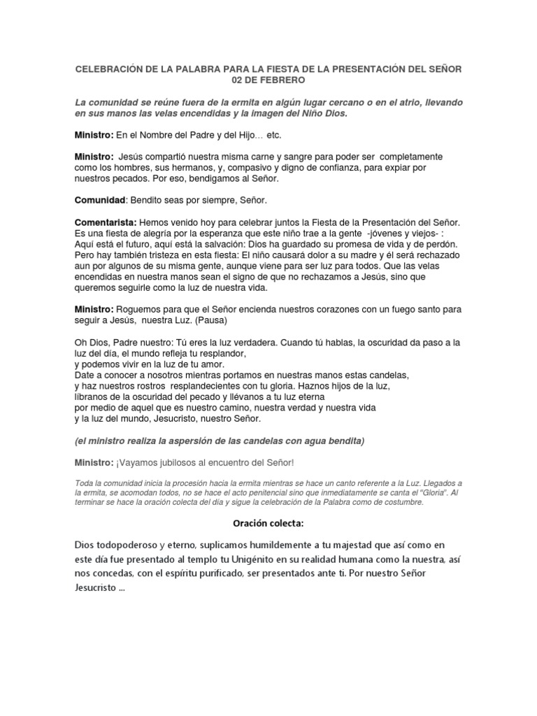 Celebración de La Palabra para La Fiesta de La Presentación Del Señor ...