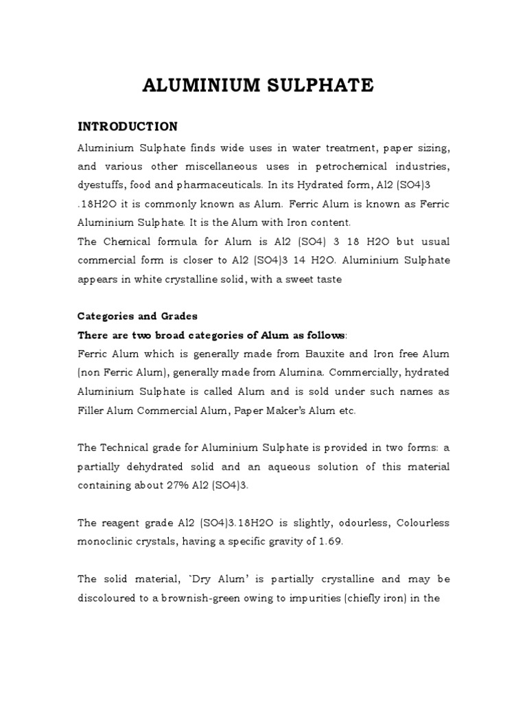 Aluminium Sulphate PDF | Download Free PDF | Aluminium | Aluminium Oxide