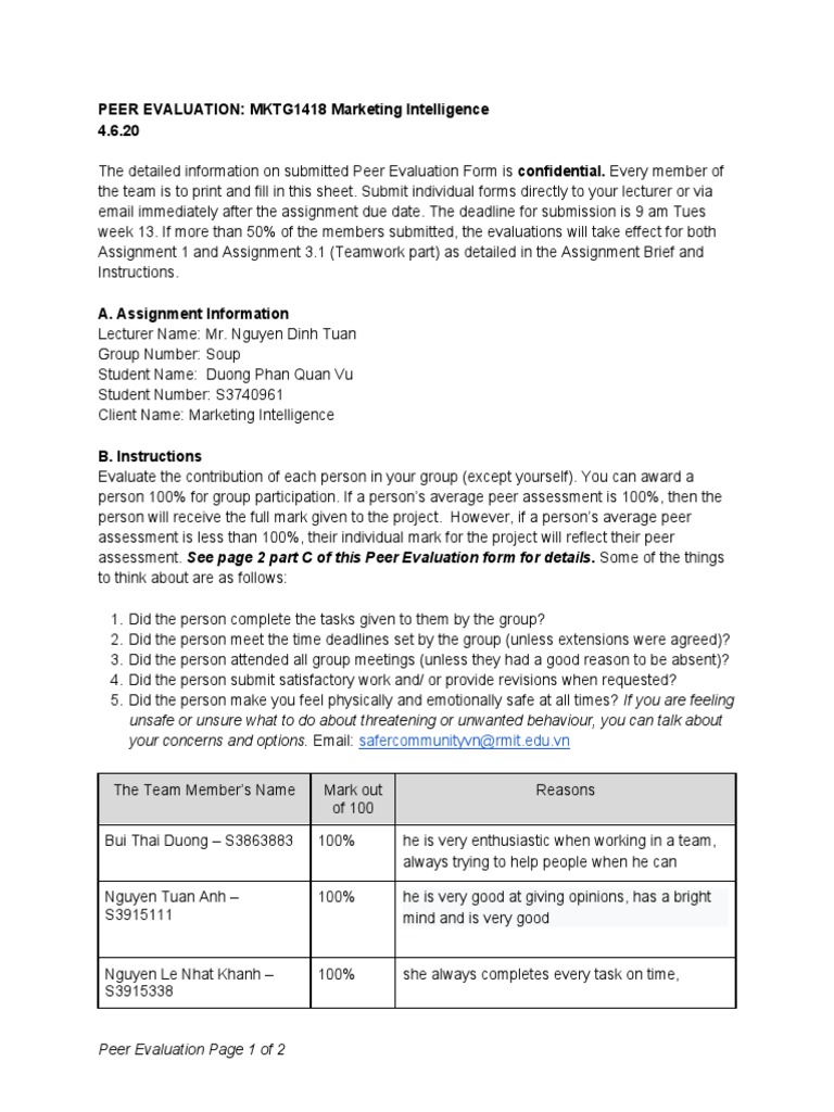 Peer-Evaluation-Form-MKTG1418.20 3 | PDF | Cognitive Science | Psychology