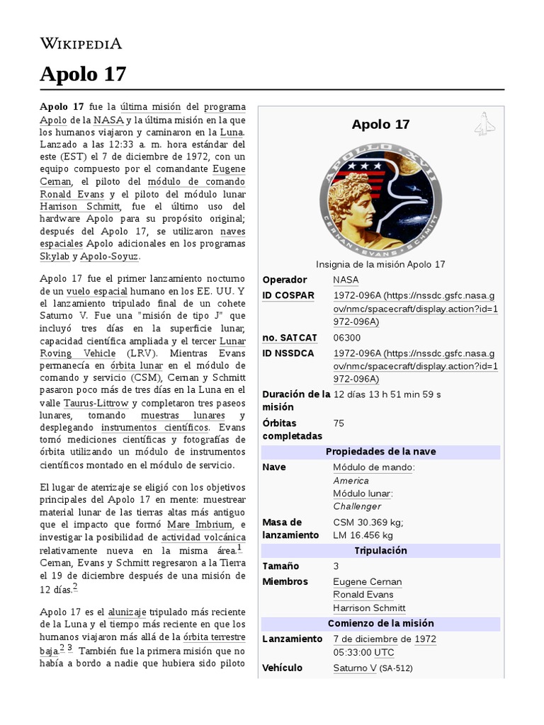 Apolo 17 | PDF | Programa Apolo | Programa espacial de los Estados Unidos