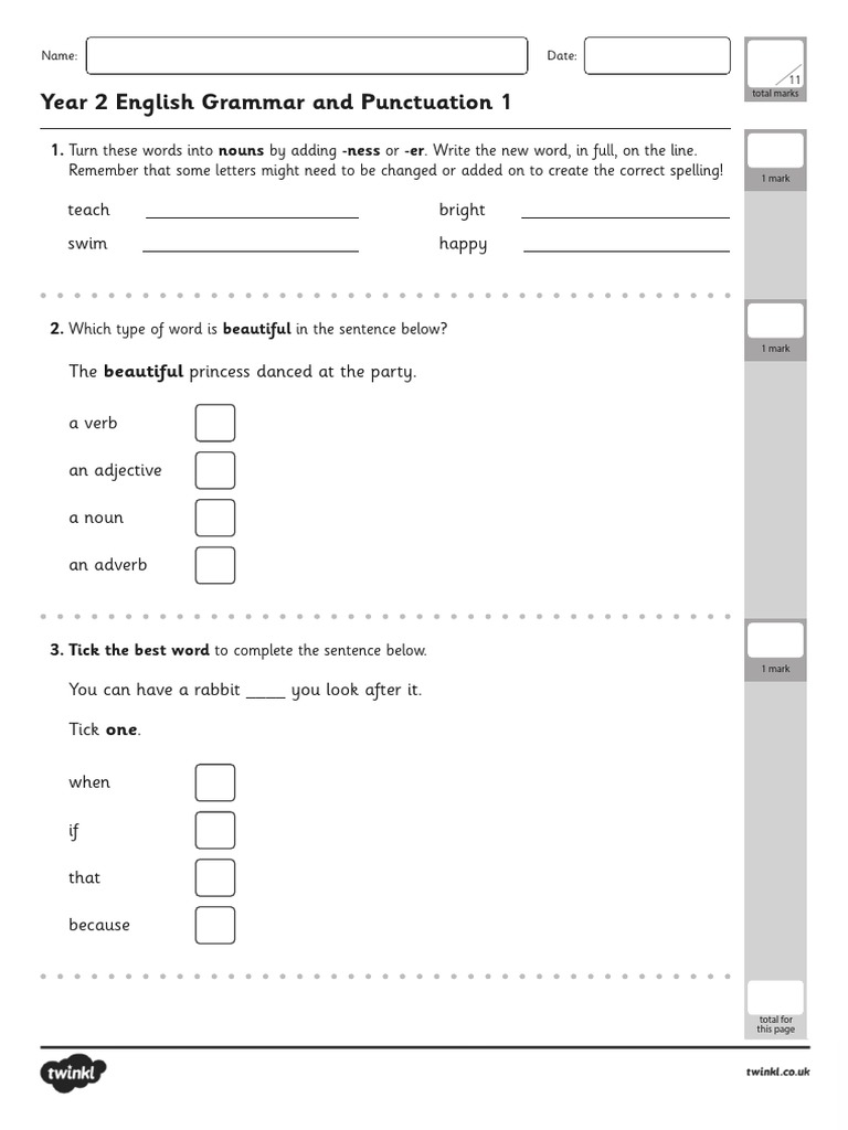 Year 2 English Grammar and Punctuation 1 PDF | PDF | English Grammar ...