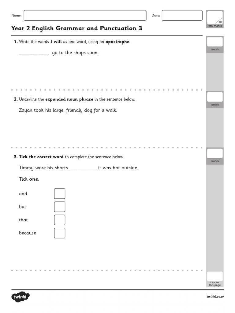 Year 2 Grammar & Punctuation Test | PDF | English Grammar | Adverb