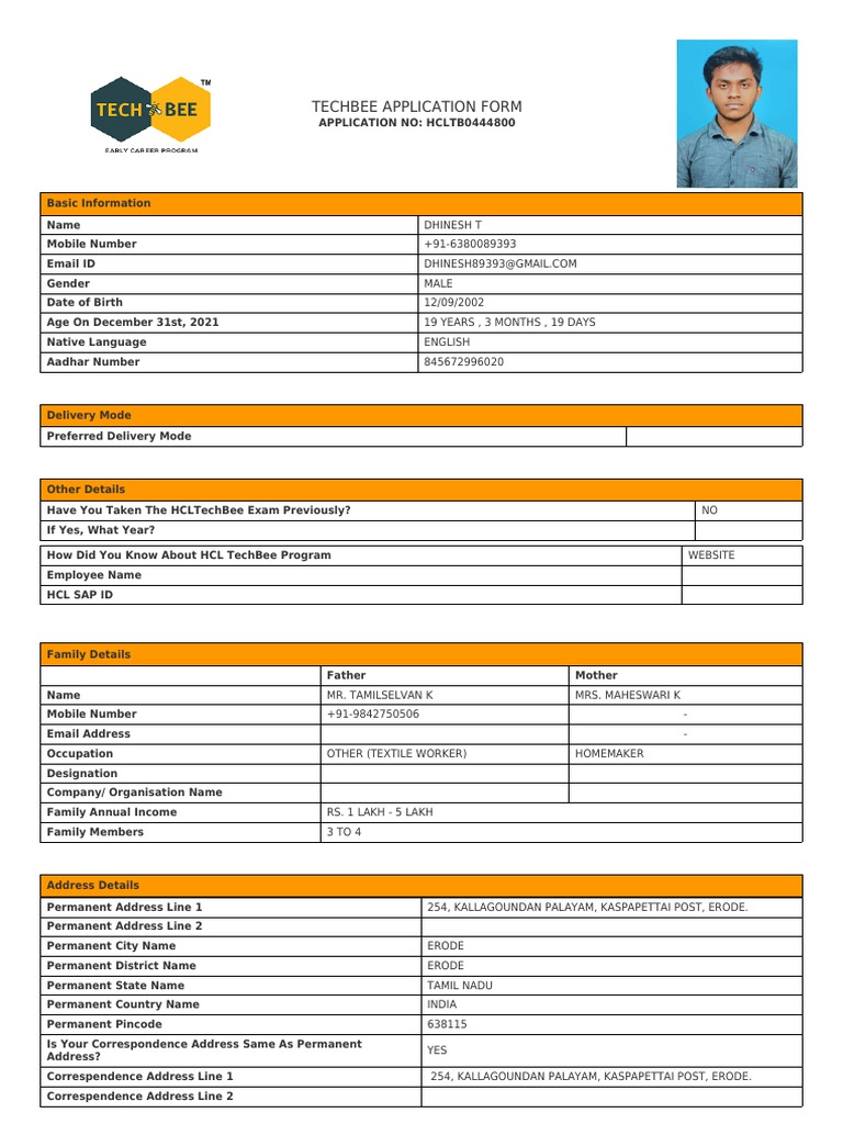 HCL Application Form | PDF