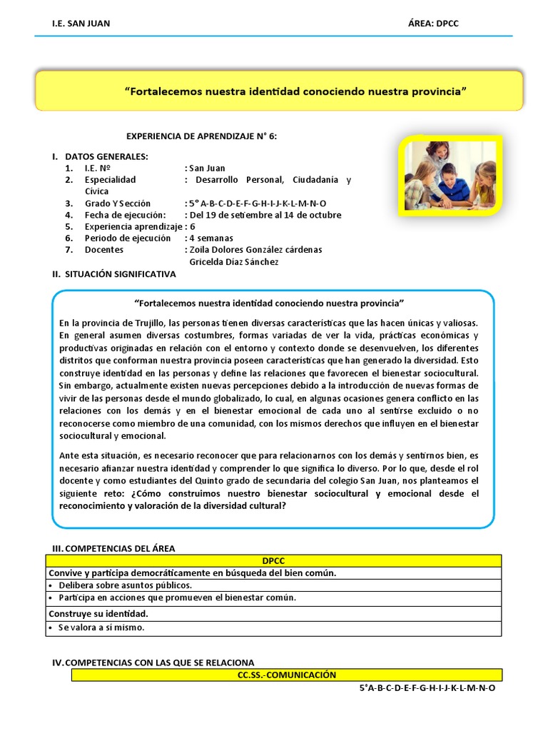 2022 DPCC 5to Grado - Experiencia de Aprendizaje 6 | PDF | Bienestar | Las emociones