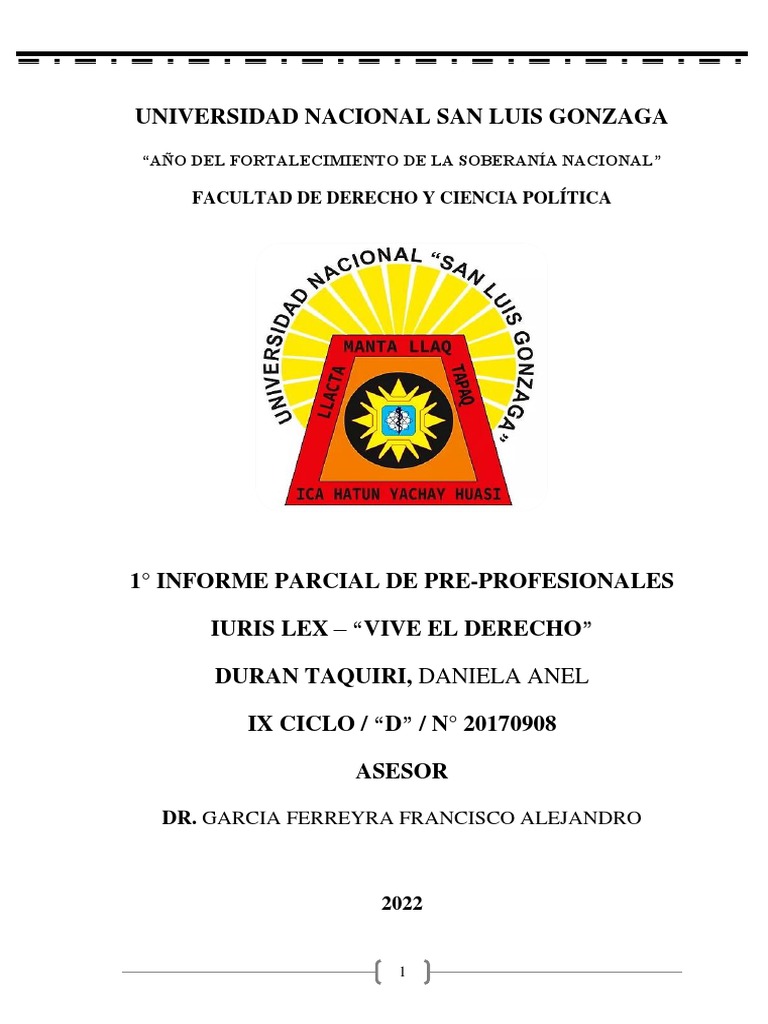 1° Informe Parcial De Pre Profesionales Pdf Ley Procesal