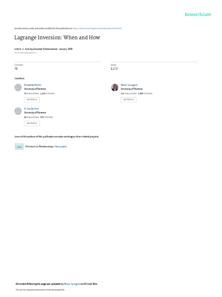 Lagrange Inversion When and How | PDF | Power Series | Equations