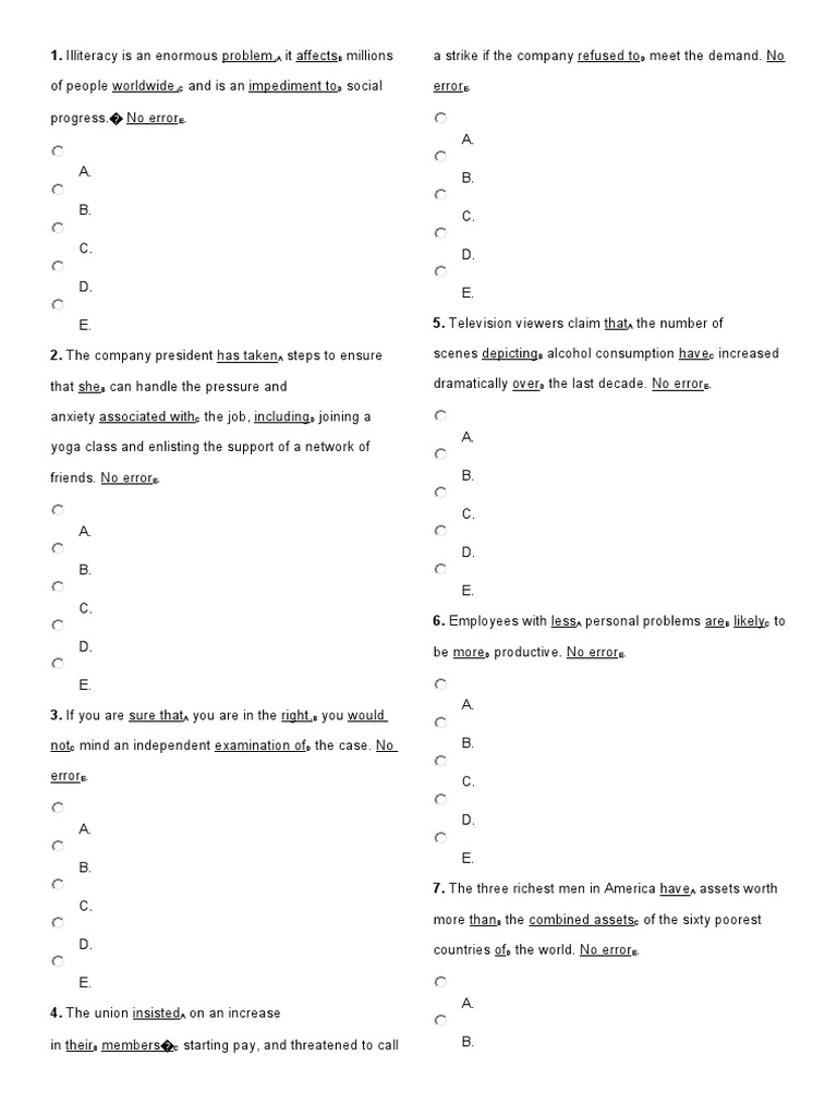 SAT Error Identification Exercises | PDF
