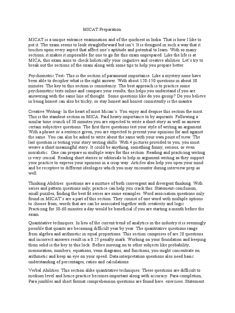 MICAT Preparation | PDF | Question | Reading Comprehension