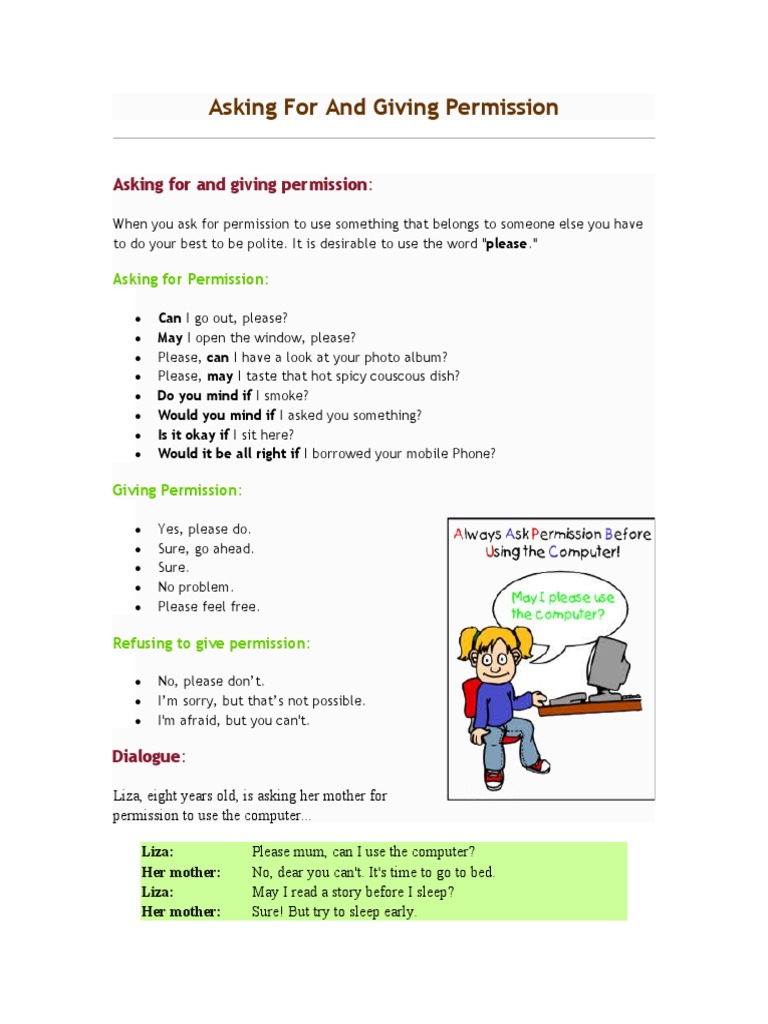 Asking and Giving Permission Examples | PDF | Self-Improvement