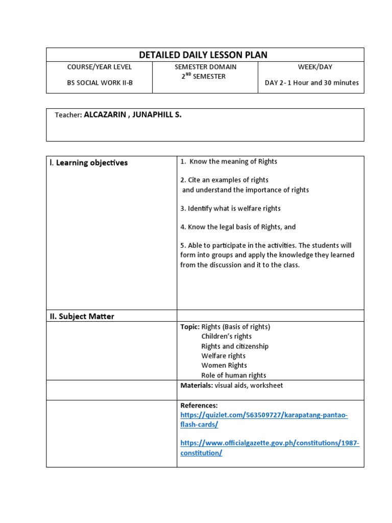 Alcazarin Bapos 4 Detailed Lesson Plan Day 2 | PDF | Lesson Plan ...