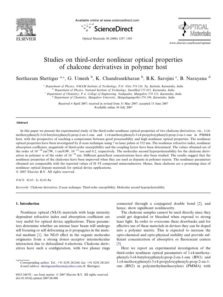 Studies On Third-Order Nonlinear Optical Properties of Chalcone Derivatives in Polymer Host ...