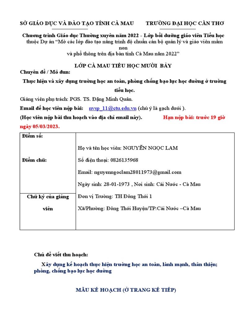 H N N P Bài: Trư C 19 Gi Ngày 05/03/2023.: NVSP - 11@ctu - Edu.vn | PDF