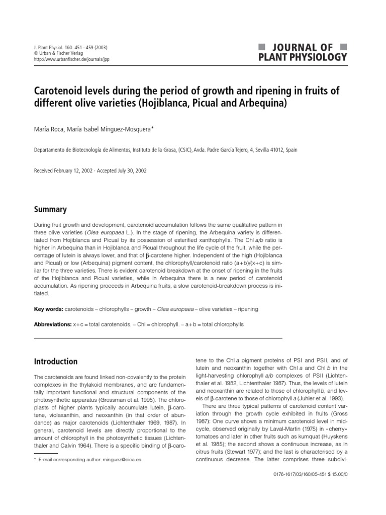 Carotenoid Levels During The Period of Growth and Ripening in Fruits of Different Olive ...