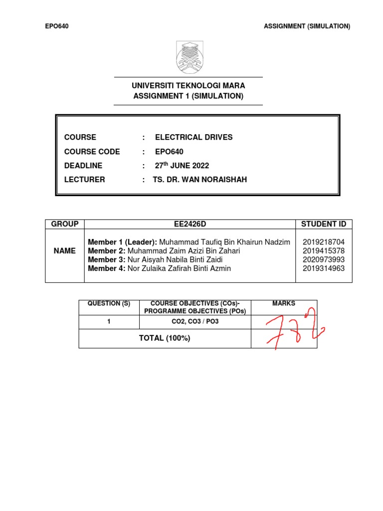 Group 9 - Report Assignment 1 - EE2426D | PDF | Electric Motor | Physical Sciences