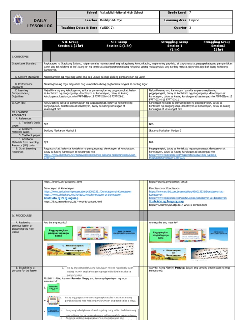 DLL - Grade 7 - Q 3 Edited | PDF