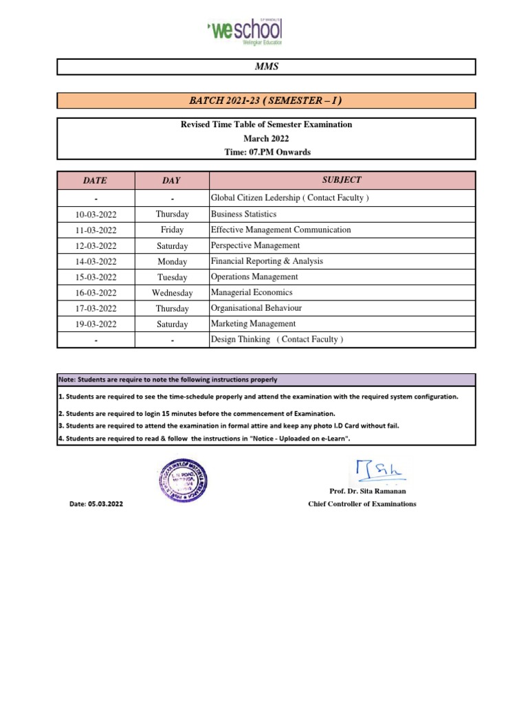 Revised Time Table | PDF
