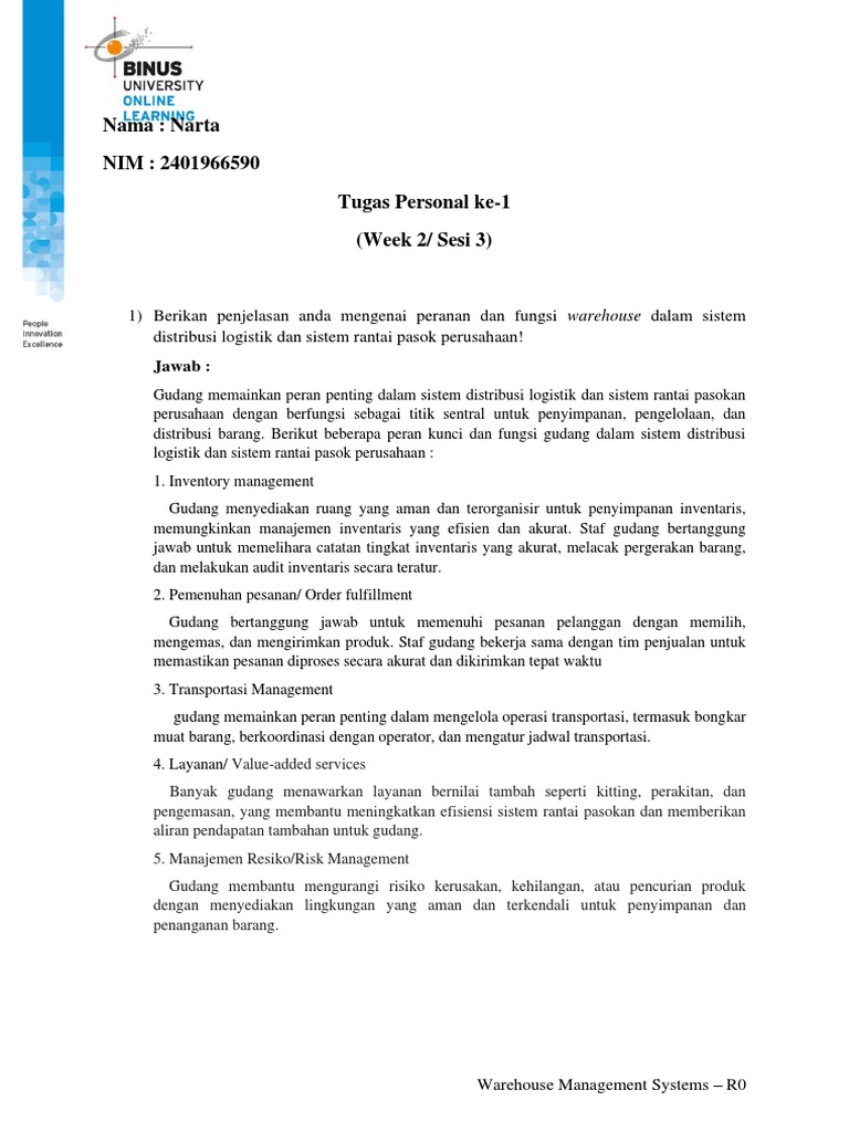 NARTA 2401966590 TP1 Warehouse Management Systems | PDF