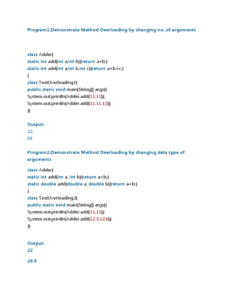 Practice Program Part 4 Method Overloading And Parameterised