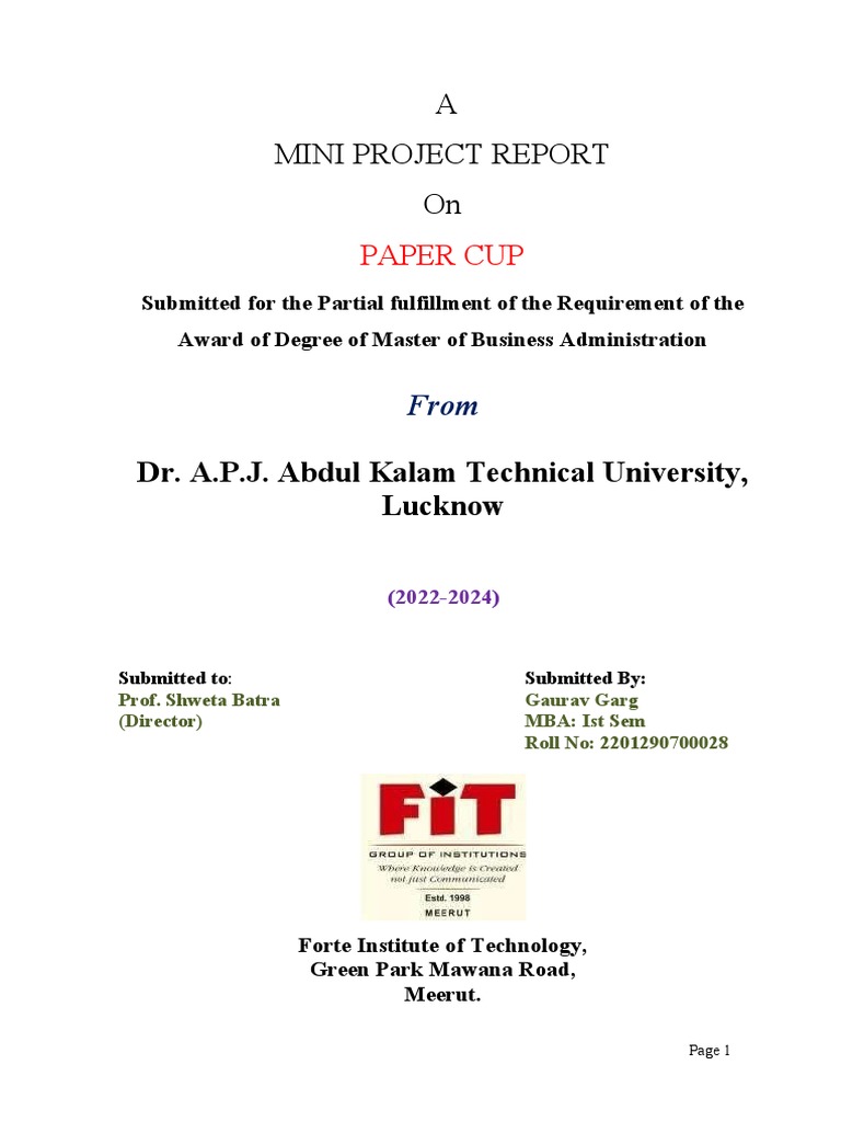 MBA Ist Sem Format Project | PDF | Business