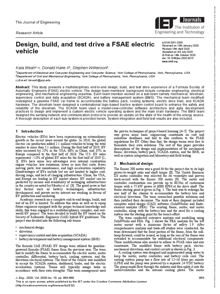 The Journal of Engineering - 2020 - Meah - Design Build and Test Drive ...