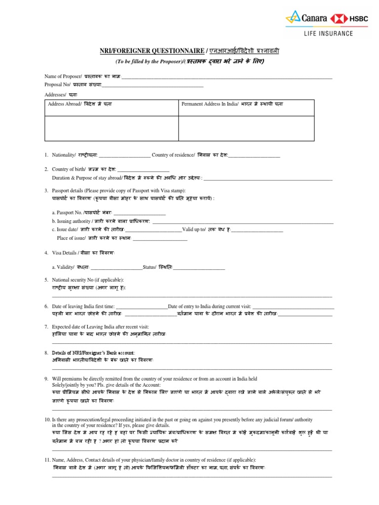 Nri Foreigner Questionnaire PDF | PDF