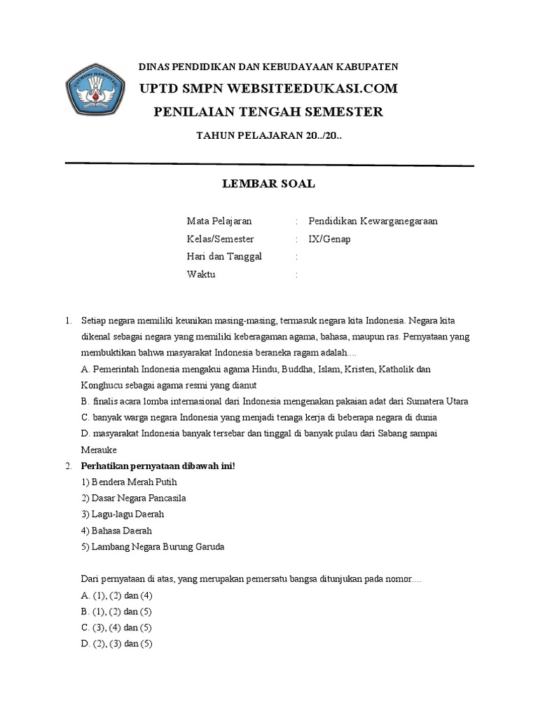Soal PPKN Uts 2 2023 | PDF