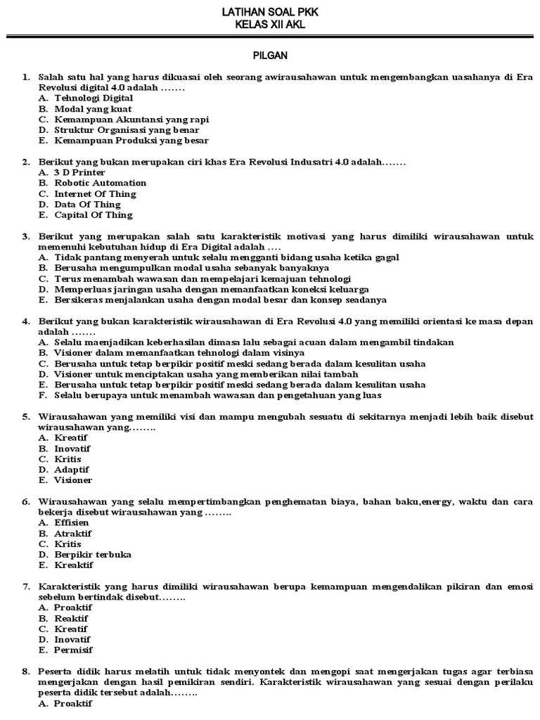 Soal Latihan PKK | PDF