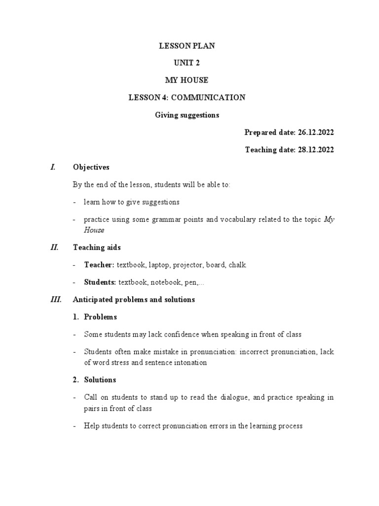 LESSON PLAN-UNIT 2 - LESSON 4-Tran Van Huy | PDF | Teachers | Cognition LESSON PLAN-UNIT 2 - LESSON 4-Tran Van Huy | PDF | Teachers | Cognition