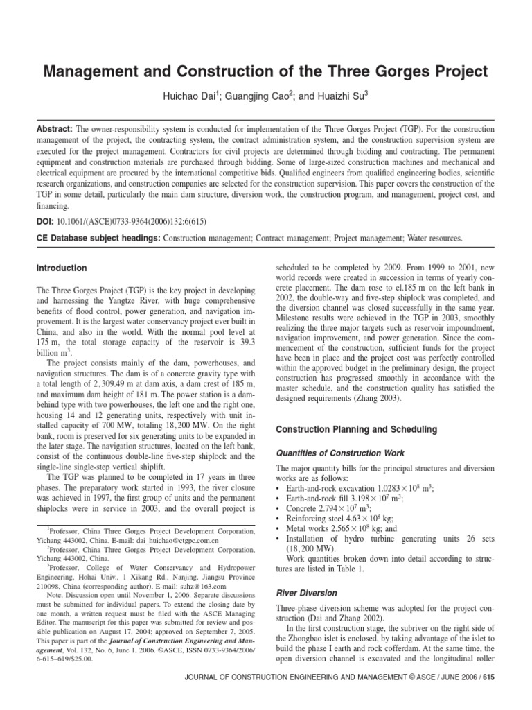 Management and Construction of The Three Gorges Project | PDF | Dam ...