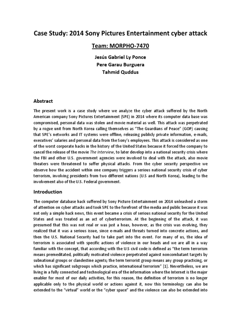 Case Study - Sony Pictures - 2014 | PDF | Computer Security | Security