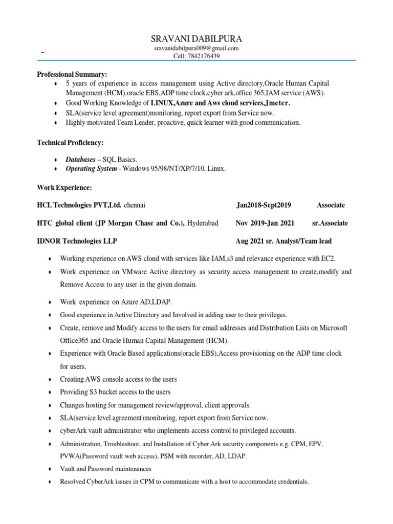 Sravanidabilpura - IDAM AD Provisioning Engineer - Pune - Mphasis | PDF ...