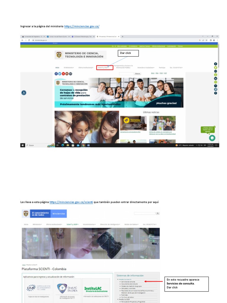 Guía para Acceder a CvLac y GrupLac en Minciencias | PDF
