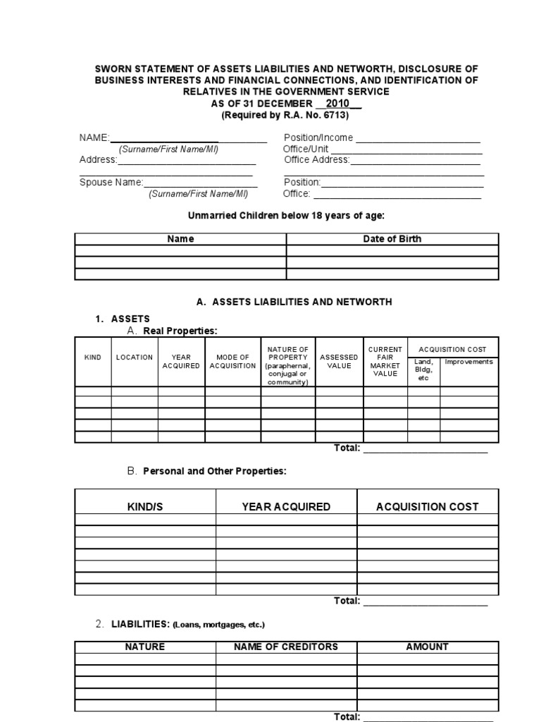 SALN Form 1994 | PDF | Taxes | Business