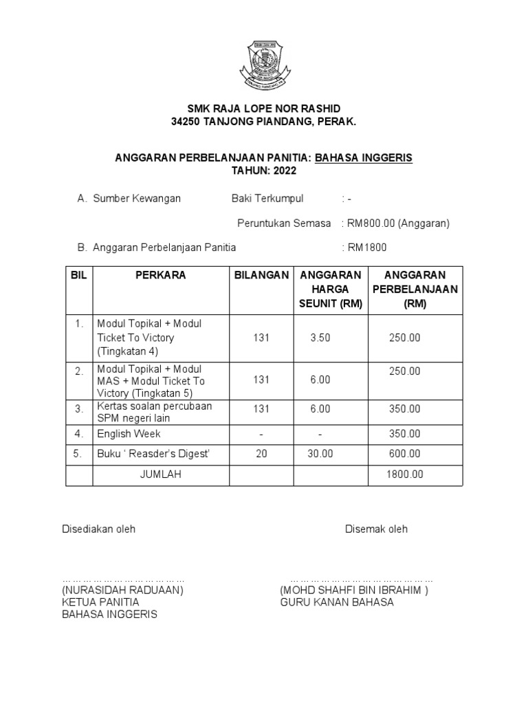 Anggaran Perbelanjaan BI 2022 | PDF