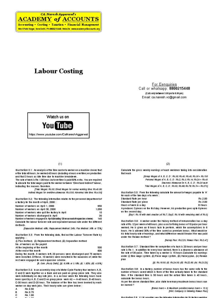 03 Labour Costing | PDF | Cost Of Living | Piece Work