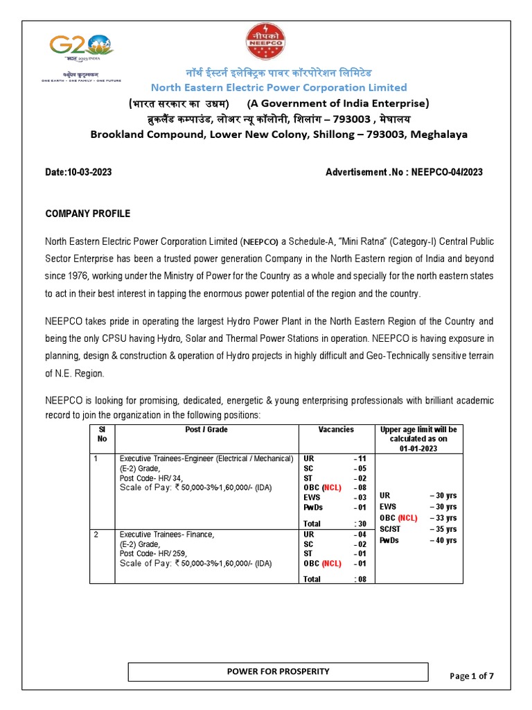 NEEPCO - Detailed - Advt - English | PDF | Human Resource Management ...
